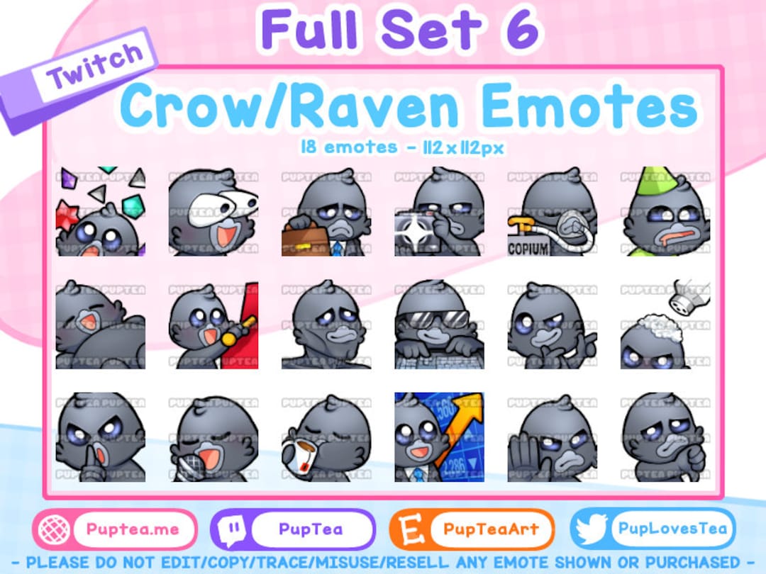 18x Cute Crow / Raven Emotes Pack for Twitch Youtube and Discord Full ...