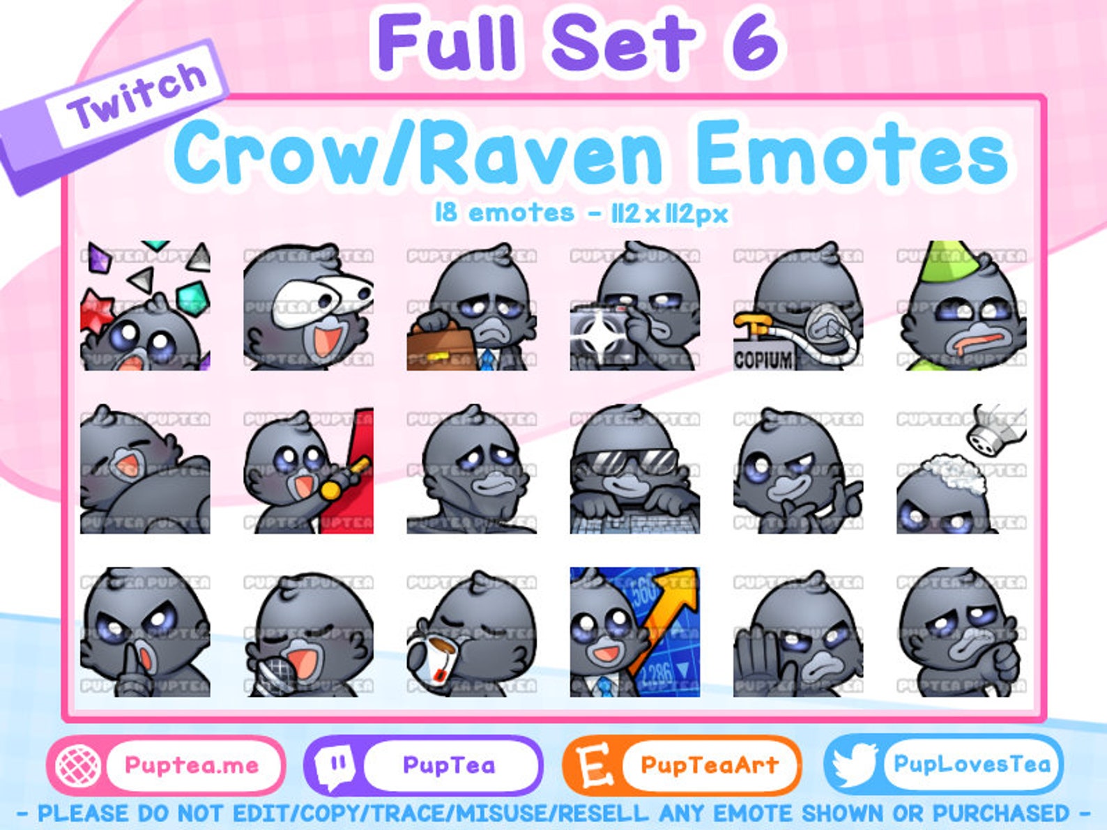18x Cute Crow / Raven Emotes Pack for Twitch Youtube and Discord Full ...