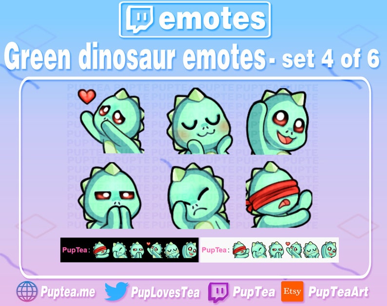 6x Cute Green Dinosaur Emotes Pack for Twitch Youtube and - Etsy