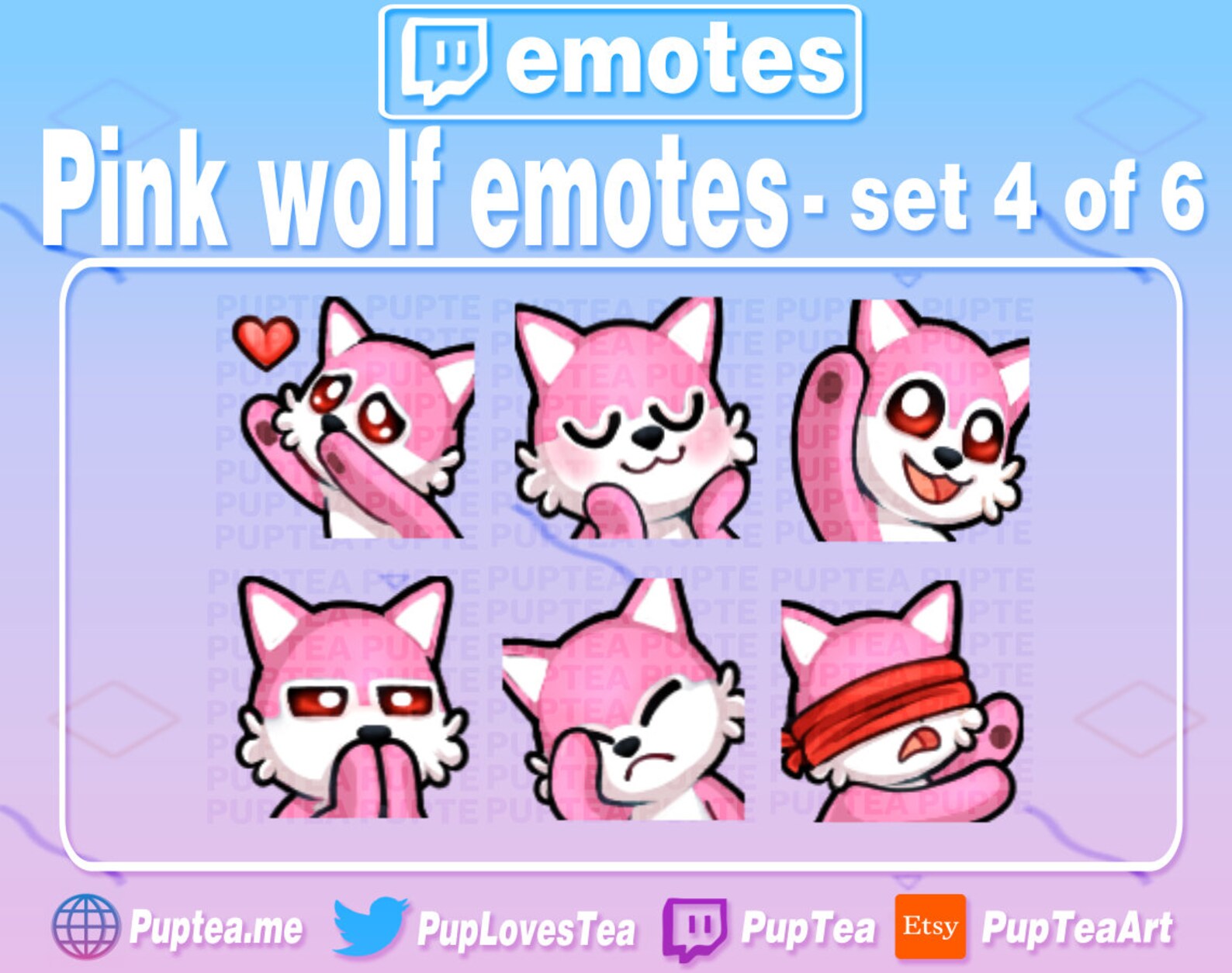 6x Cute Pink Wolf Emotes Pack for Twitch Youtube and Discord - Etsy