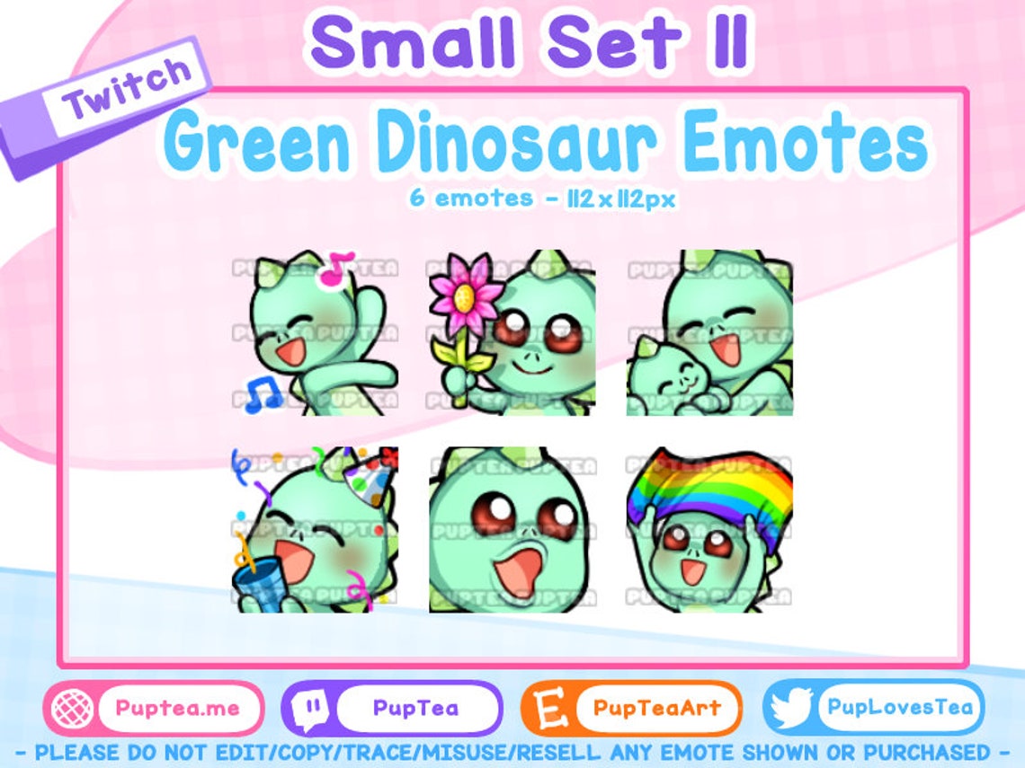 6x Cute Green Dinosaur Emotes Pack for Twitch Youtube and - Etsy