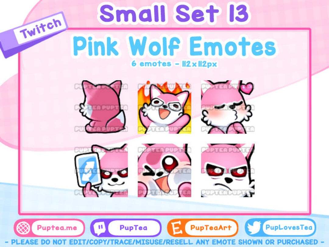 6x Cute Pink Wolf Emotes Pack for Twitch Youtube and Discord - Etsy