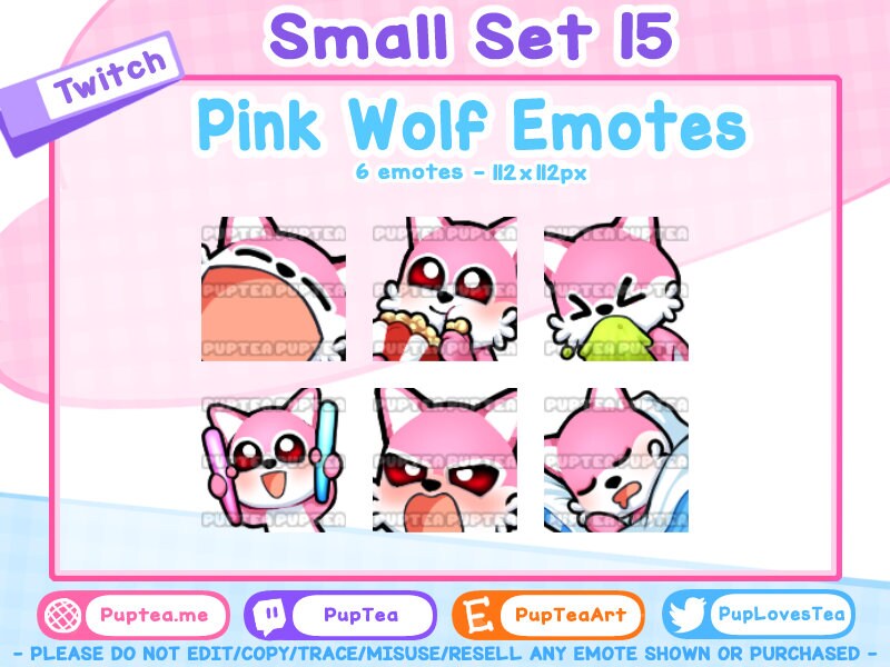 6x Cute Pink Wolf Emotes Pack for Twitch Youtube and Discord Set 15 - Etsy