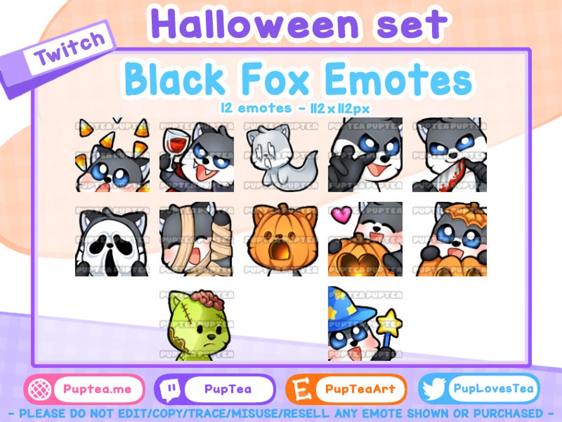 12x Cute Halloween Black Fox Emotes Pack for Twitch Youtube - Etsy