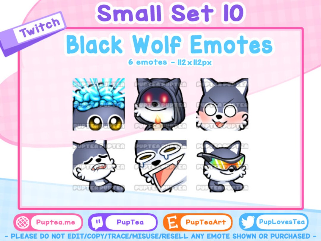 6x Cute Black Wolf Emotes Pack for Twitch Youtube and Discord Set 10 - Etsy