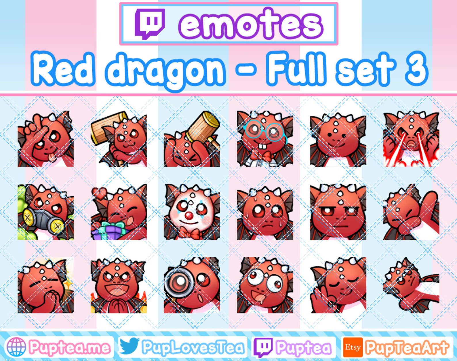 18x Cute Red Dragon Emotes Pack for Twitch Youtube and Discord | Full ...