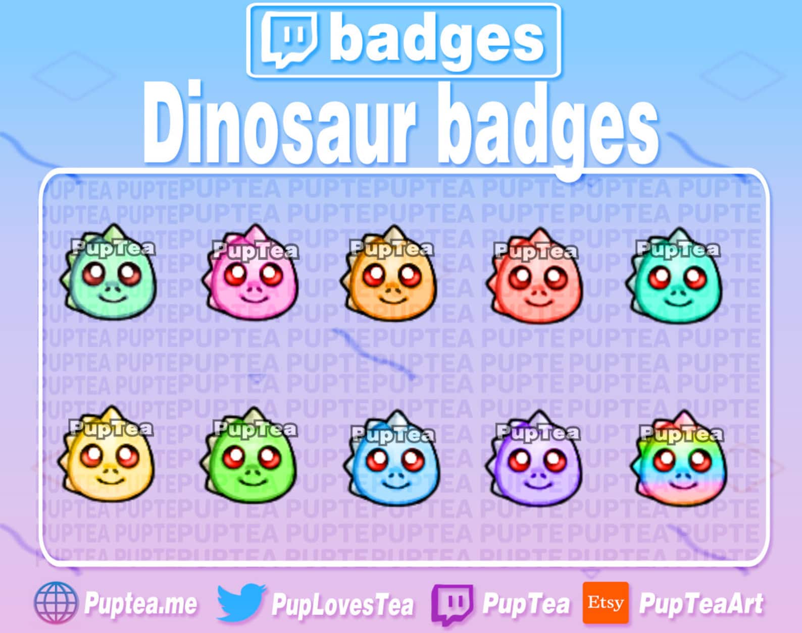 10x Cute Dinosaur Twitch Sub Badges / Cheer Bit Badges - Etsy