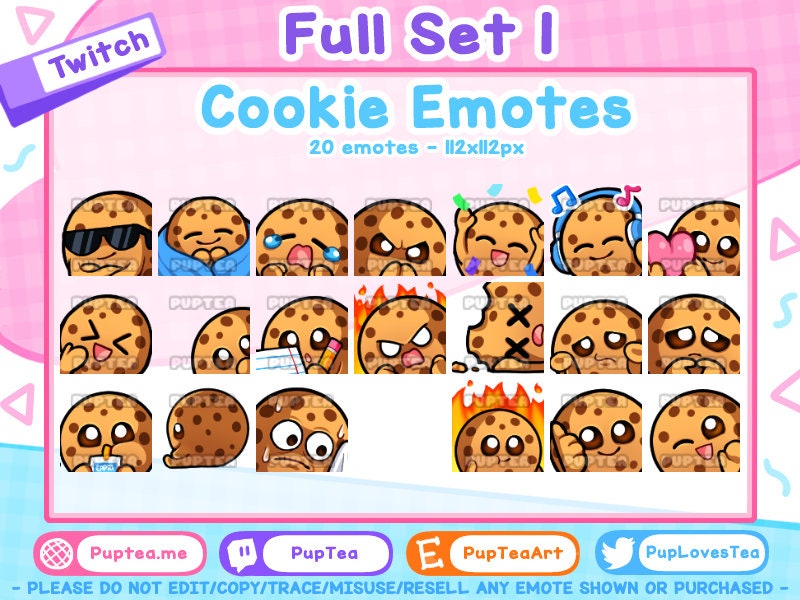20x Cute Cookie Emotes Pack for Twitch Youtube and Discord | Full Set 1 ...