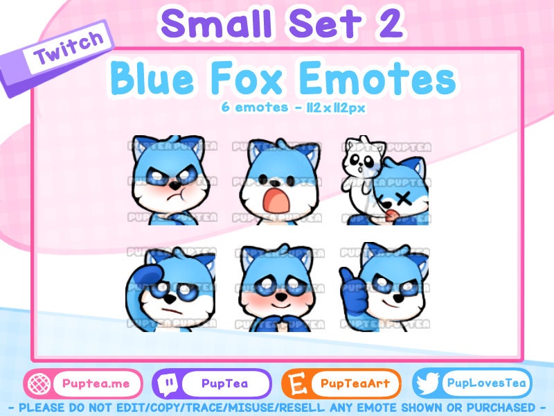6x Cute Blue Fox Emotes Pack for Twitch Youtube and Discord Set 2 - Etsy