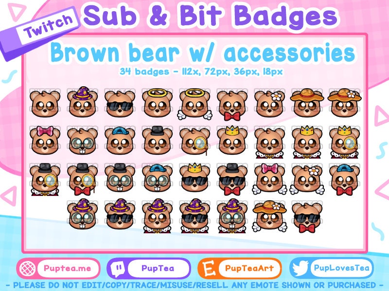 34x Cute Brown Bear Twitch Sub Badges / Cheer Bit Badges | Accessory ...