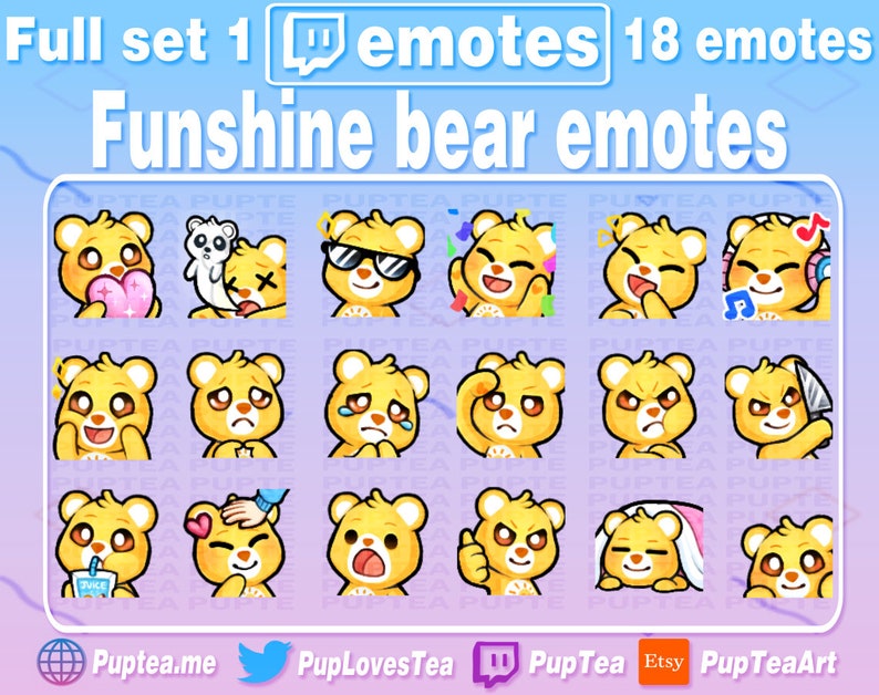 18x Cute Yellow Bear / Funshine Care Bear Emotes Pack for Twitch ...
