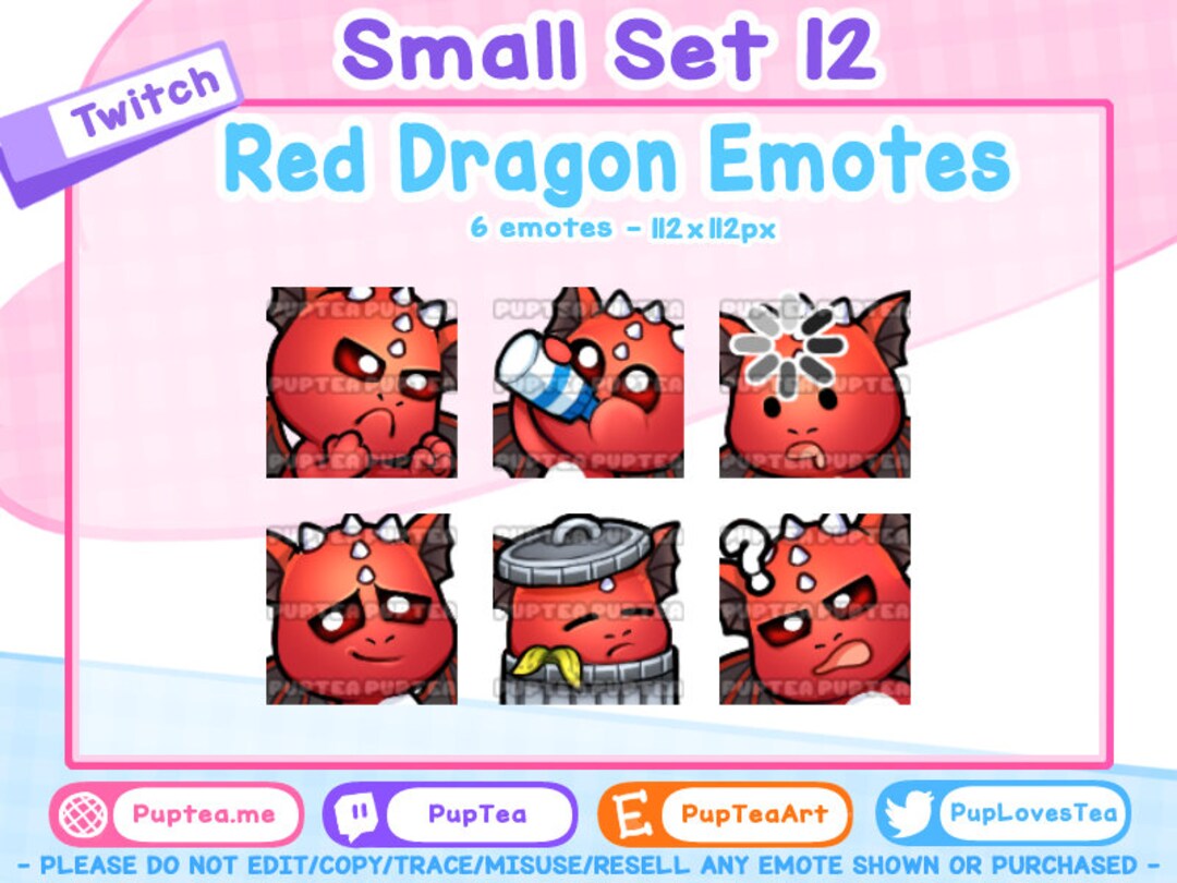 6x Cute Red Dragon Emotes Pack for Twitch Youtube and Discord Set 12 - Etsy