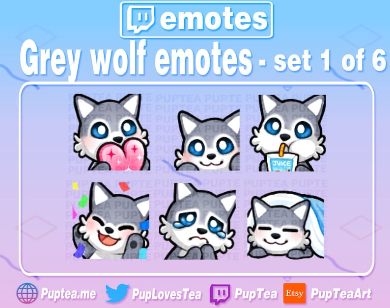 6x Cute Grey Wolf Emotes Pack for Twitch Youtube and Discord | Set 1 - Etsy