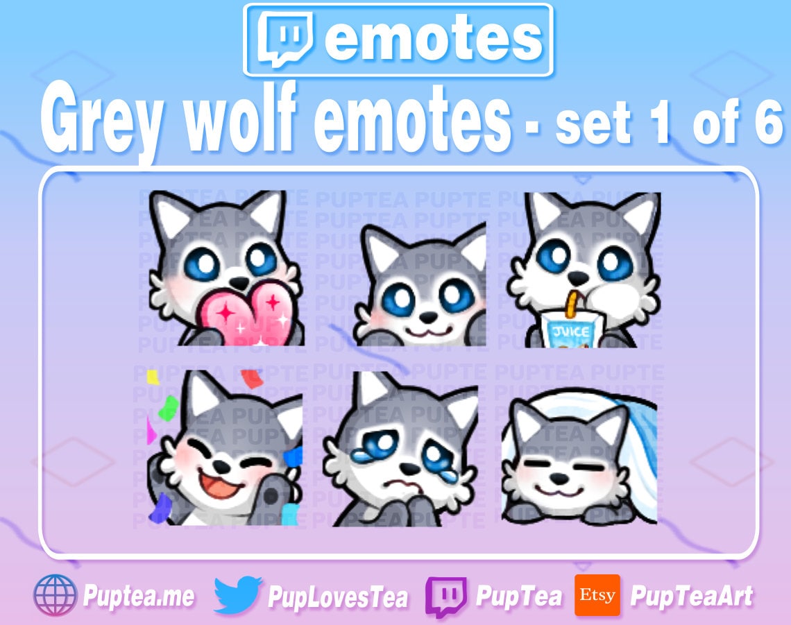 6x Cute Grey Wolf Emotes Pack for Twitch Youtube and Discord - Etsy
