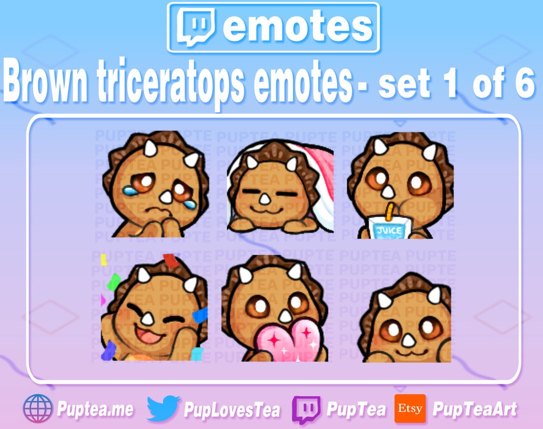 6x Cute Brown Triceratops Emotes Pack for Twitch Youtube and Discord ...
