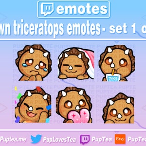 6x Cute Brown Triceratops Emotes Pack for Twitch Youtube and Discord ...