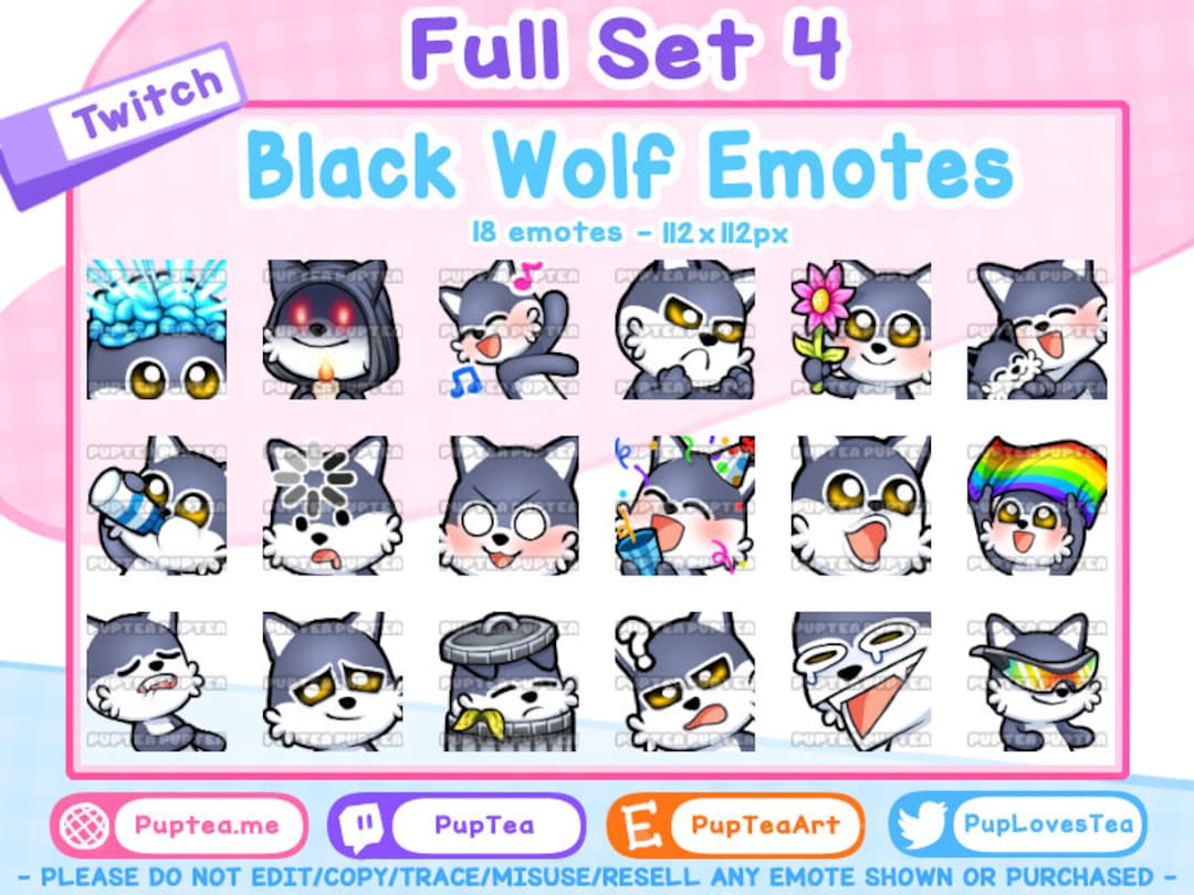 18x Cute Black Wolf Emotes Pack for Twitch Youtube and Discord | Full ...