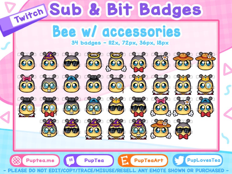 34x Cute Bee Twitch Sub Badges / Cheer Bit Badges Accessory Set - Etsy