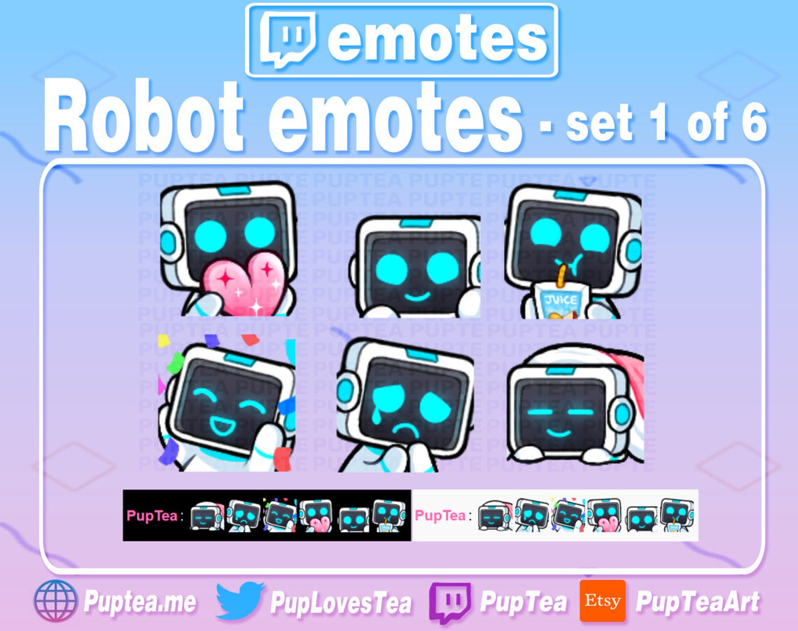 6x Cute Robot Emotes Pack for Twitch Youtube and Discord Set 1 - Etsy