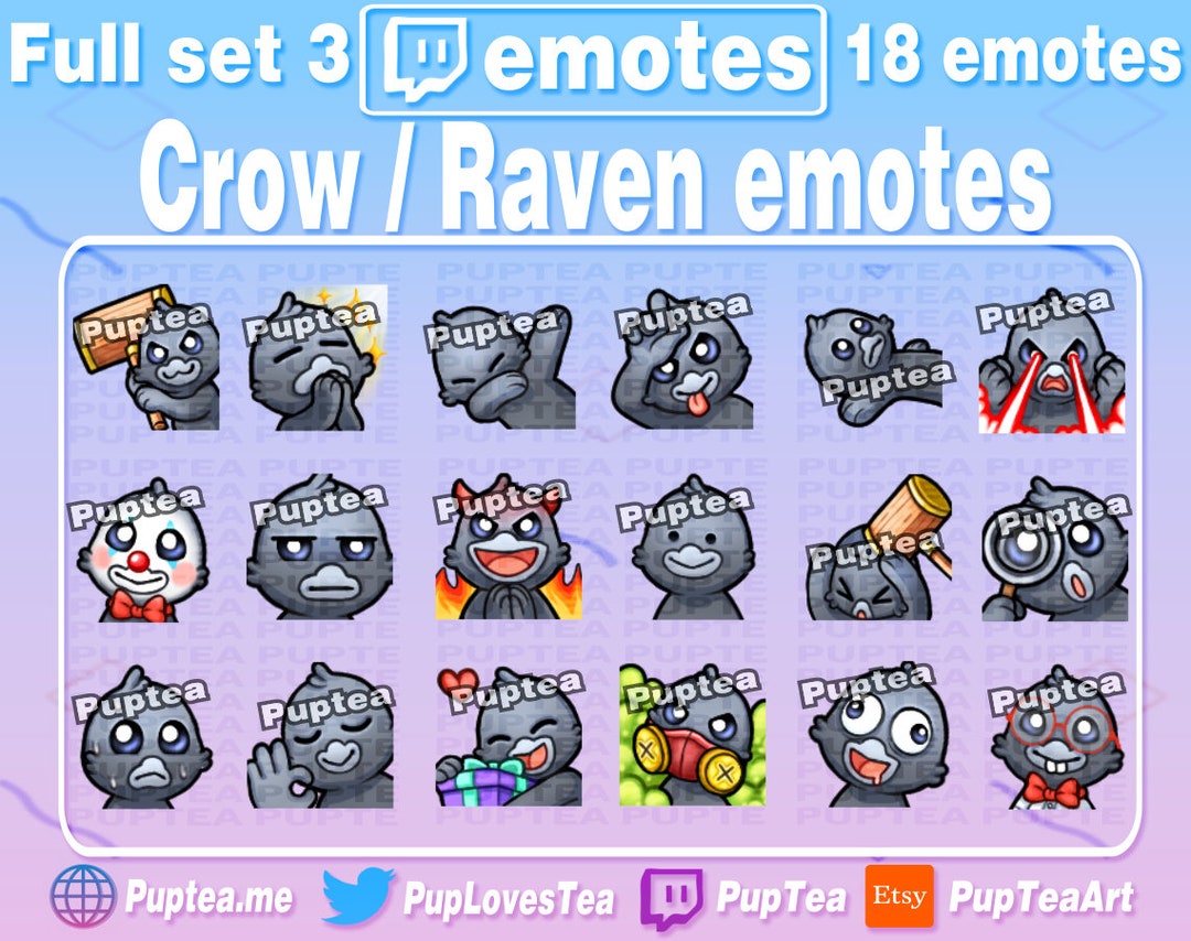 18x Cute Crow / Raven Emotes Pack for Twitch Youtube and Discord | Full ...