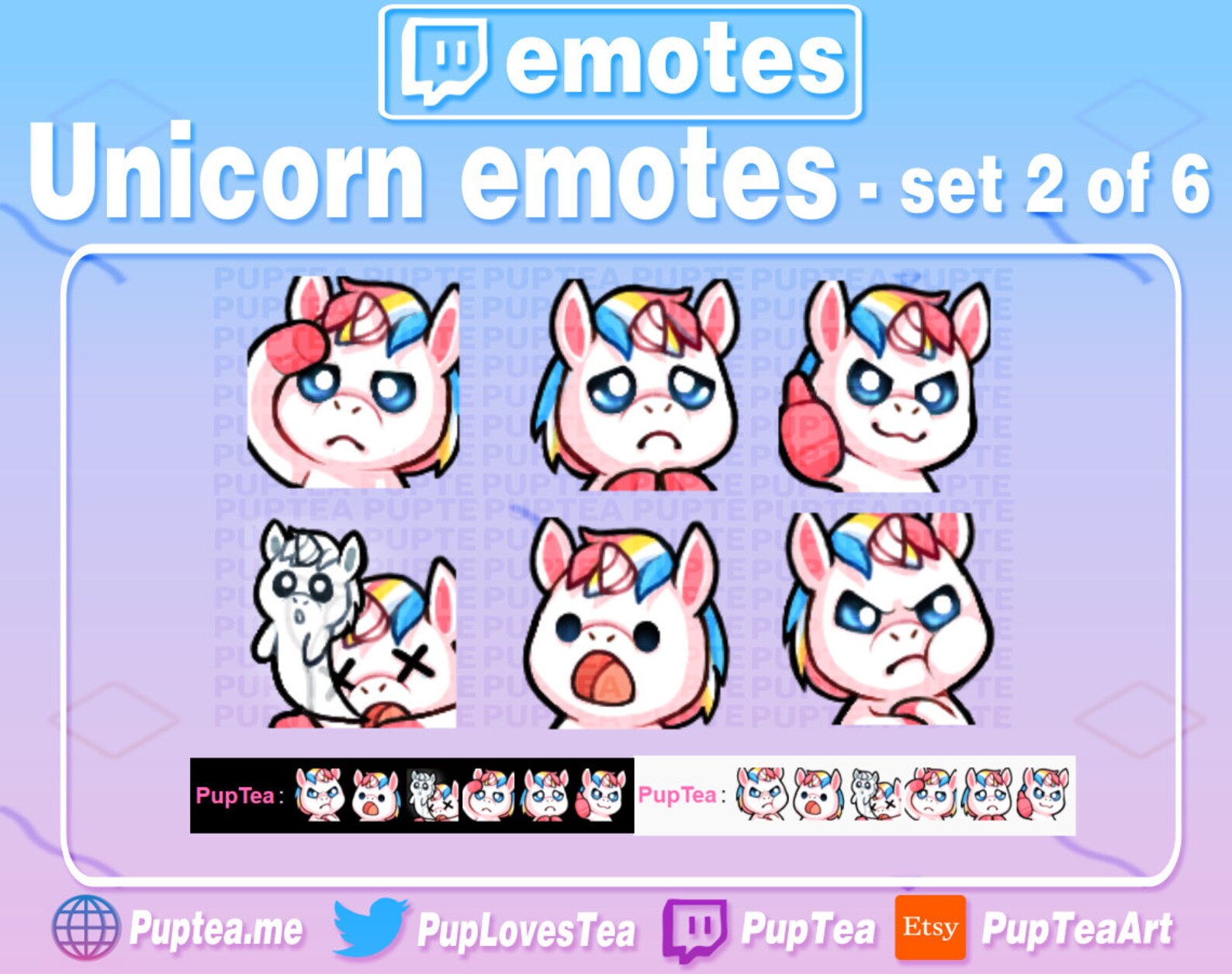 6x Cute Unicorn Emotes Pack for Twitch Youtube and Discord Set 2 - Etsy