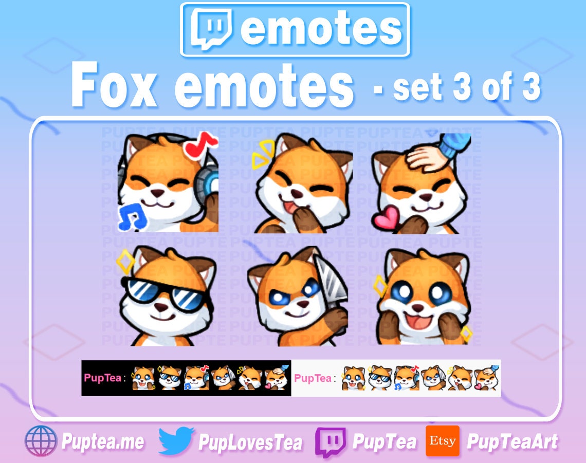 6x Cute Fox Emotes Pack for Twitch Youtube and Discord Set 3 - Etsy