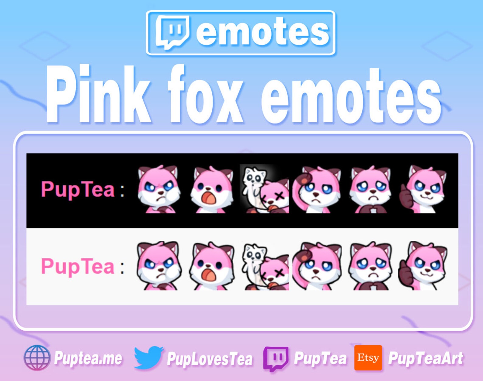 6x Cute Pink Fox Emotes Pack for Twitch Youtube and Discord Set 2 - Etsy
