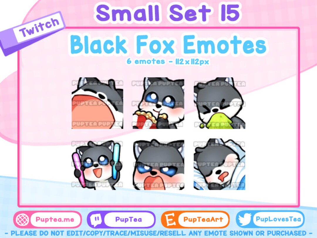 6x Cute Black Fox Emotes Pack for Twitch Youtube and Discord Set 15 - Etsy
