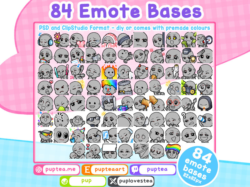 84x DIY Cute Emote Bases for Twitch, Youtube or Discord | Emote Base ...