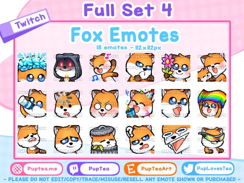 18x Cute Fox Emotes Pack for Twitch Youtube and Discord Full Set 4 - Etsy