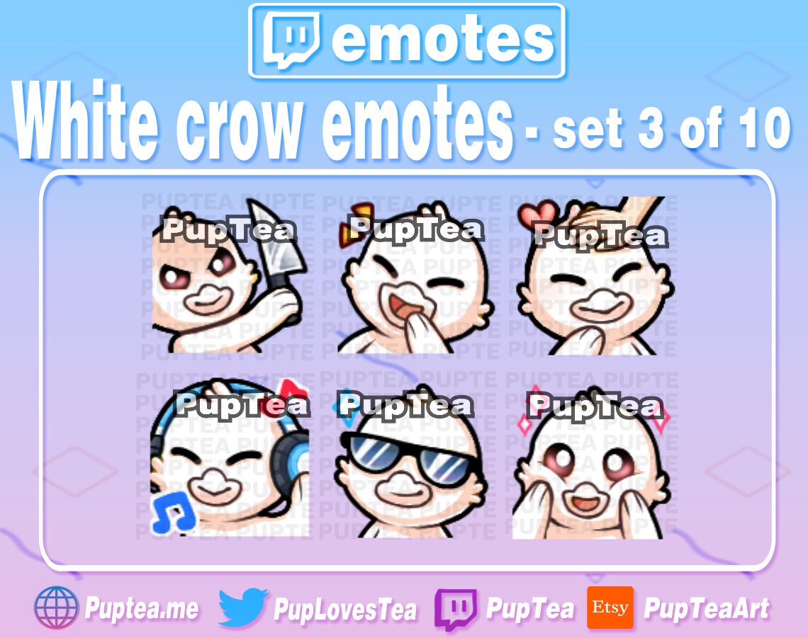 6x Cute White Crow Emotes Pack for Twitch Youtube and Discord Set 3 - Etsy