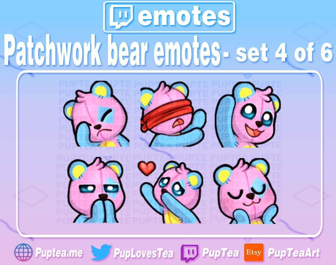 6x Cute Patchwork Bear Emotes Pack for Twitch Youtube and Discord Set 4 ...