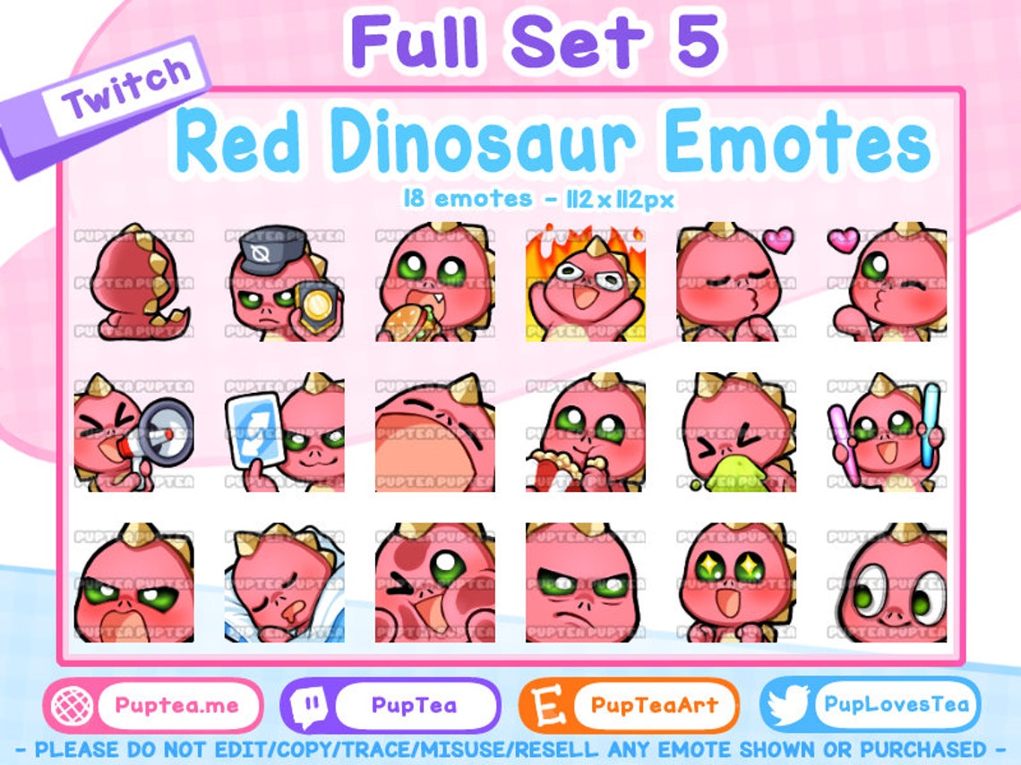 18x Cute Red Dinosaur Emotes Pack for Twitch Youtube and - Etsy