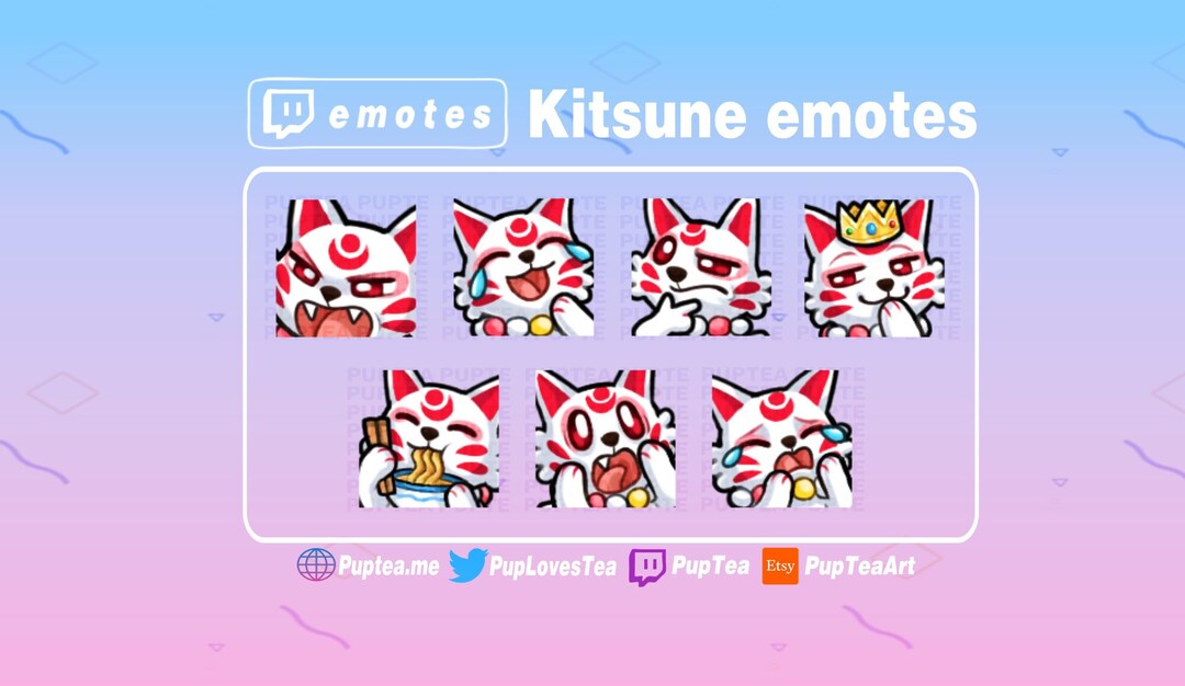 7x Cute Kitsune Emotes Pack for Twitch Youtube and Discord Set 3 - Etsy
