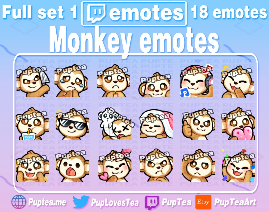 18x Cute Monkey Emotes Pack for Twitch Youtube and Discord | Full Set 1 ...