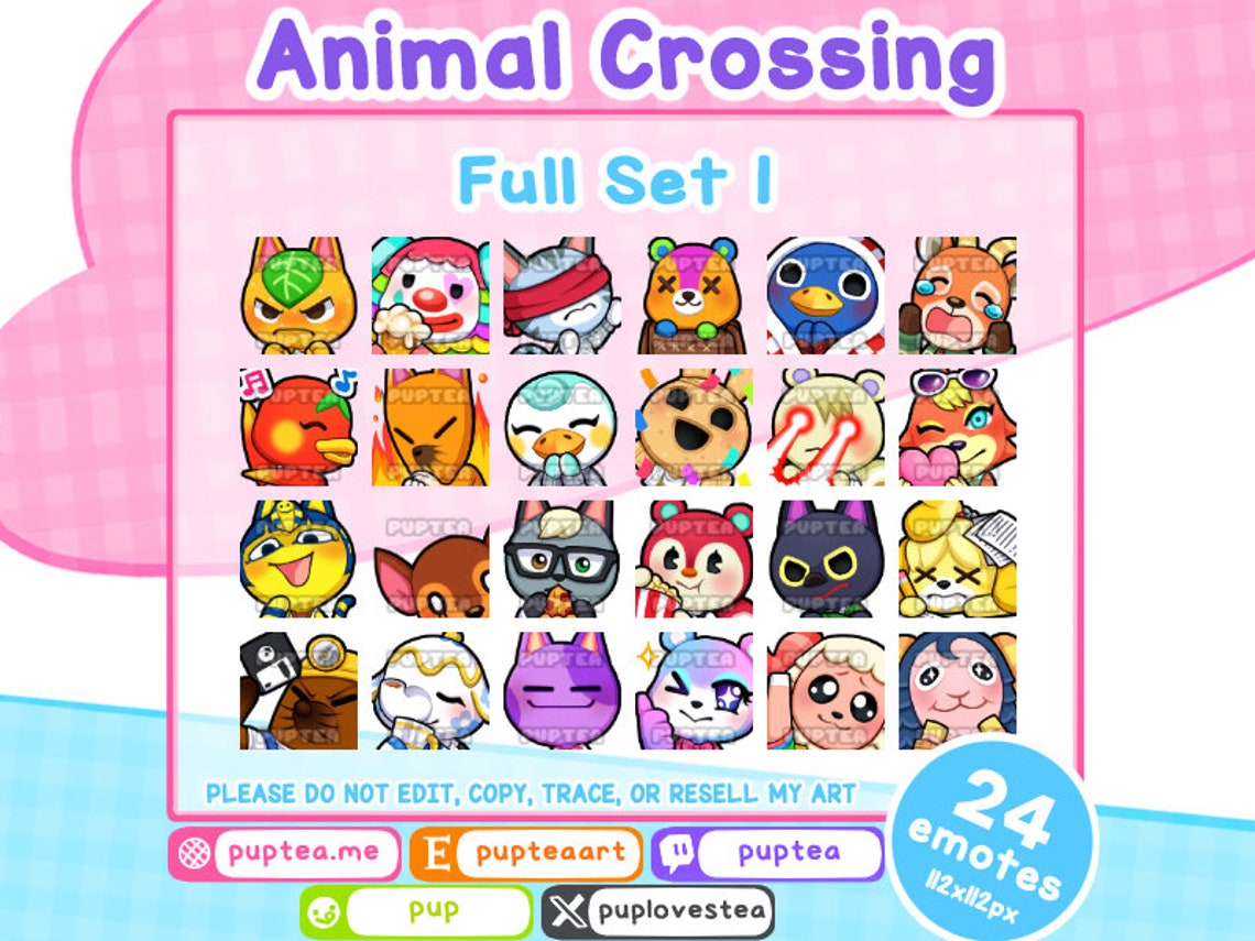 24x Cute Animal Crossing Emotes Pack for Twitch Youtube and Discord ...