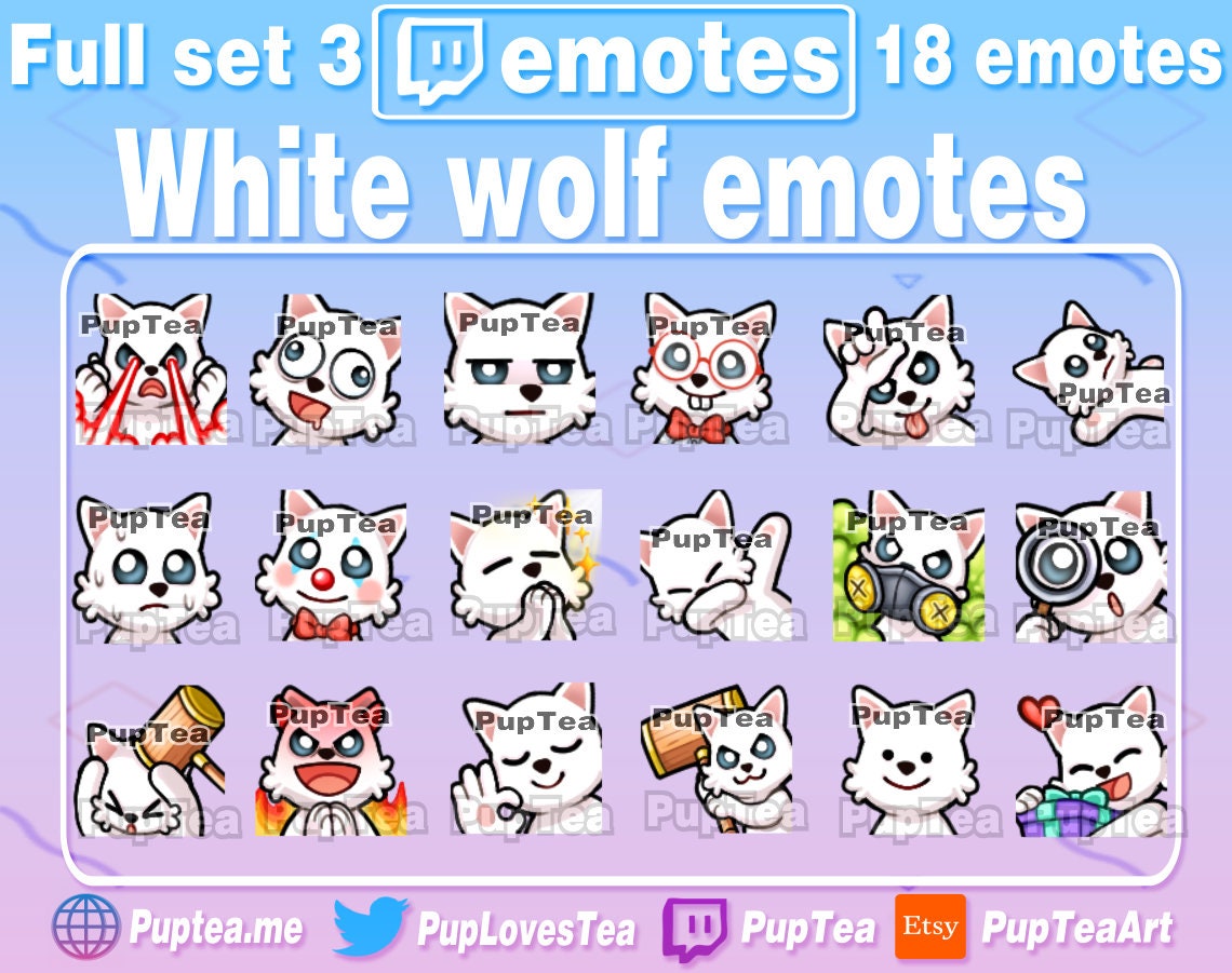 18x Cute White Wolf Emotes Pack for Twitch Youtube and Discord | Full ...