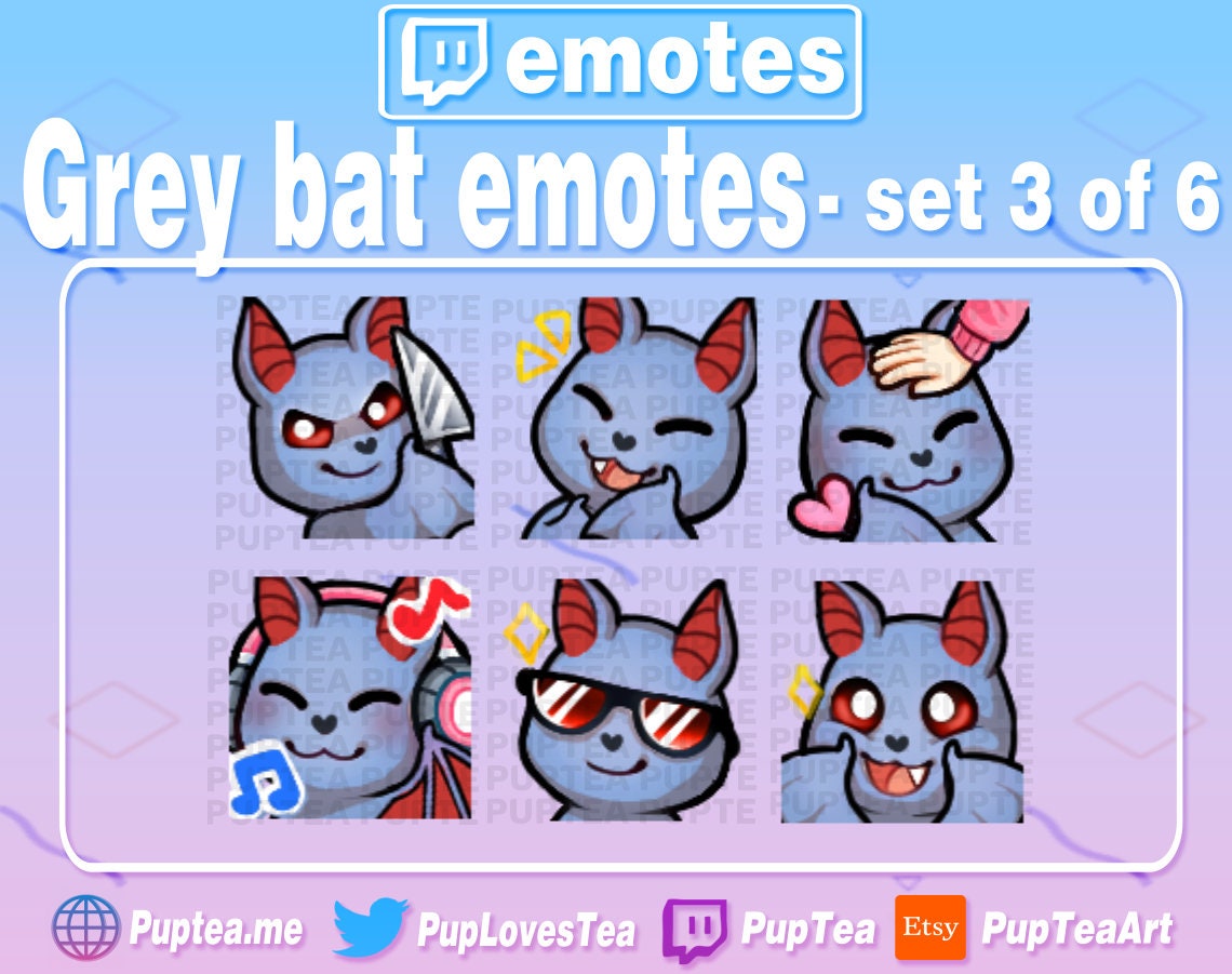 6x Cute Grey Bat Emotes Pack for Twitch Youtube and Discord Set 3 - Etsy