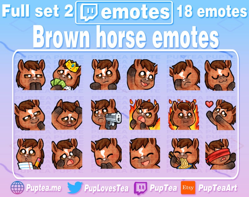 18x Cute Brown Horse Emotes Pack for Twitch Youtube and - Etsy Australia