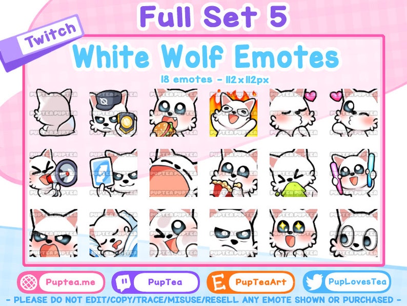 18x Cute White Wolf Emotes Pack for Twitch Youtube and Discord | Full ...