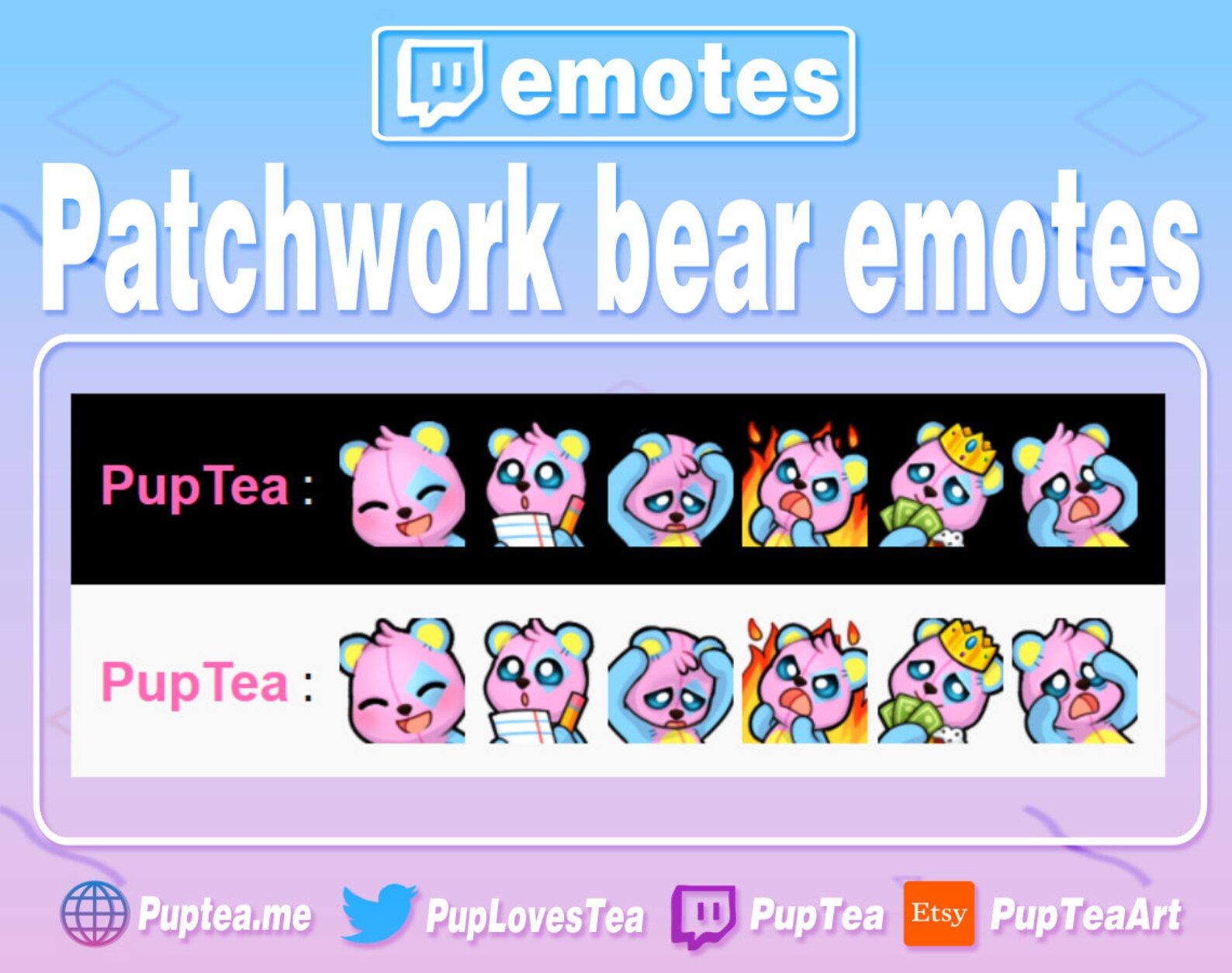 6x Cute Patchwork Bear Emotes Pack for Twitch Youtube and Discord Set 6 ...