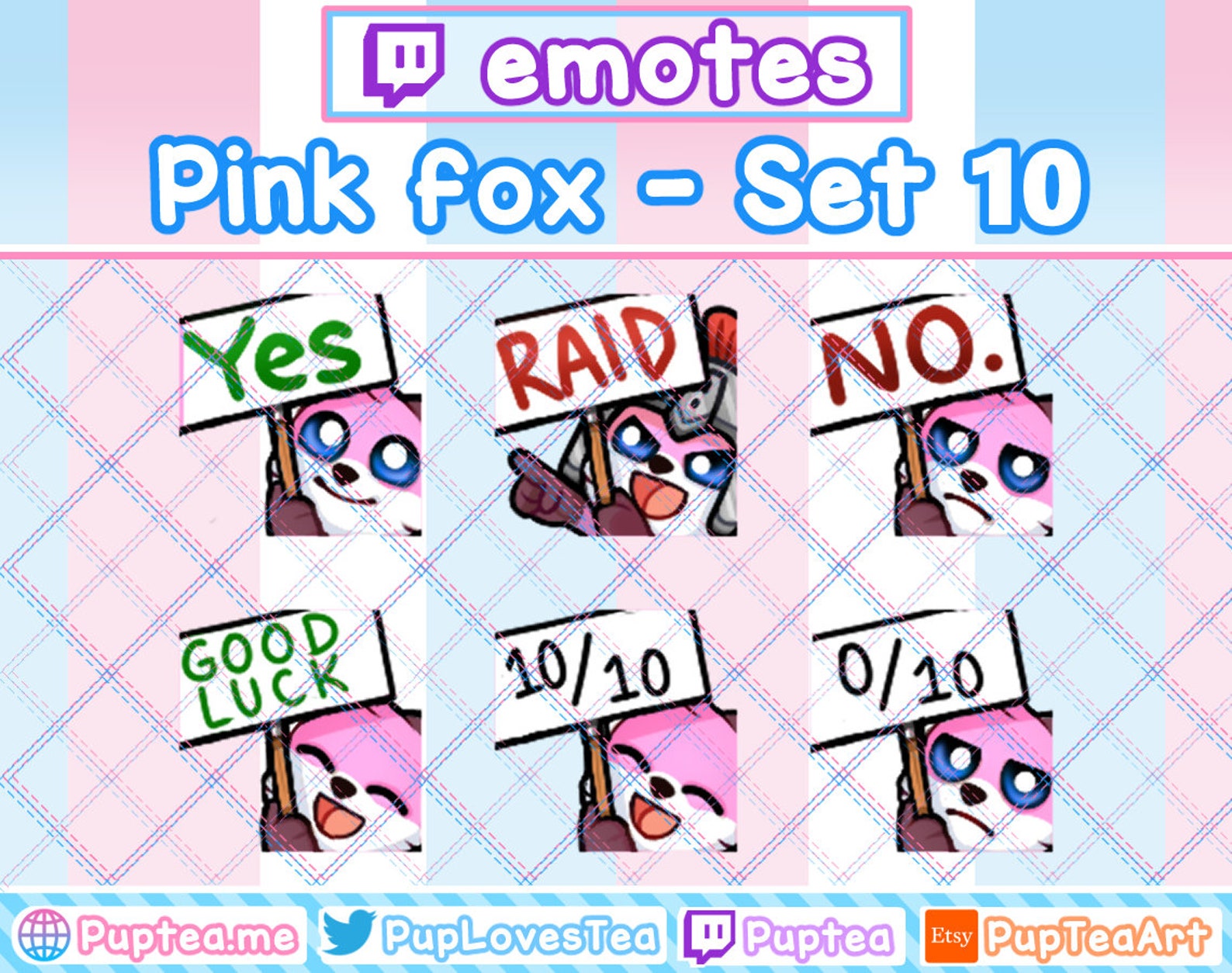 6x Cute Pink Fox Emotes Pack for Twitch Youtube and Discord Set 10 - Etsy