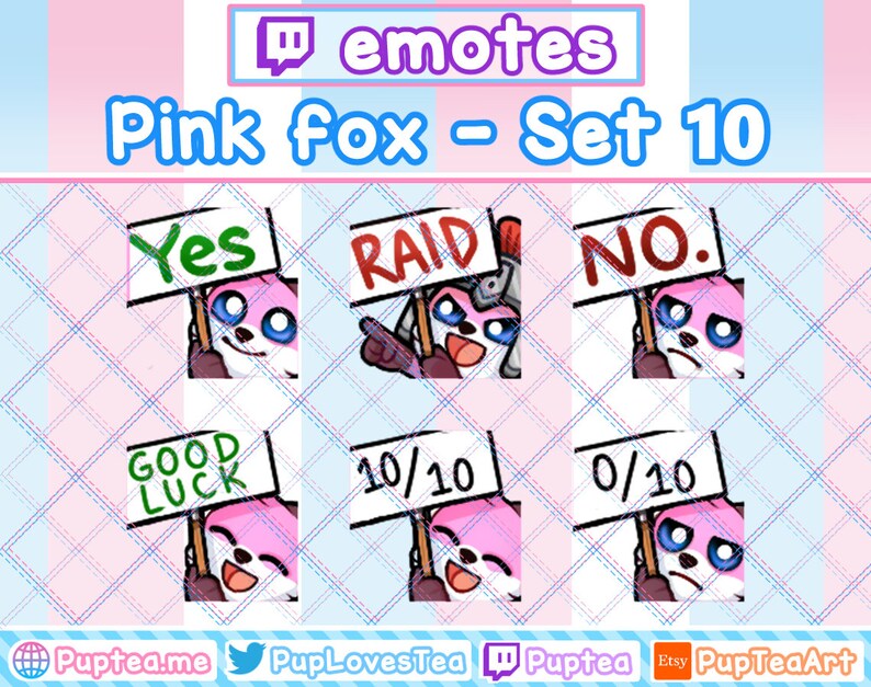 6x Cute Pink Fox Emotes Pack For Twitch Youtube And Discord Set 10 Etsy