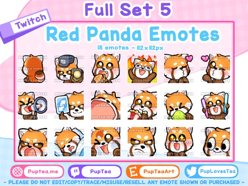 18x Cute Red Panda Emotes Pack for Twitch Youtube and Discord Full Set ...