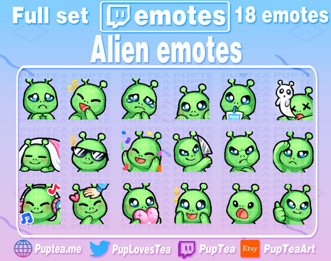 18x Cute Alien Emotes Pack for Twitch Youtube and Discord | Full Set 1 ...