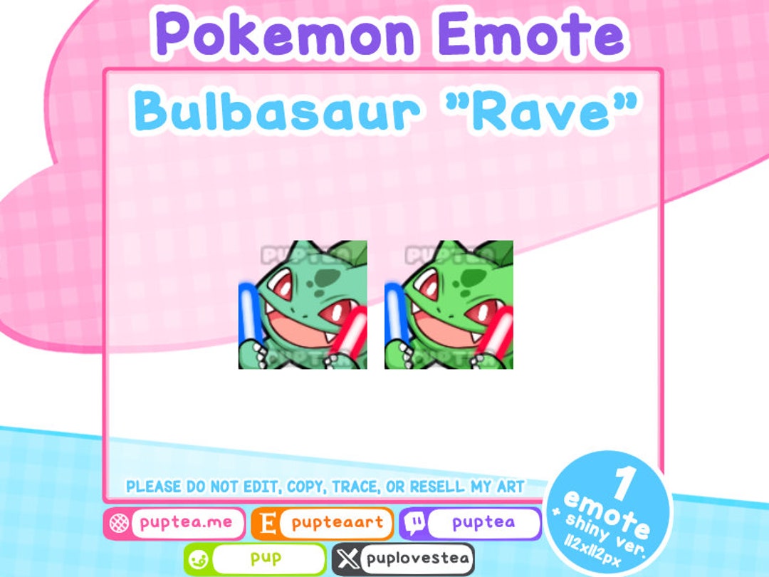 Pokemon Twitch and Discord Emote | Bulbasaur Rave / Glow Sticks Emote ...