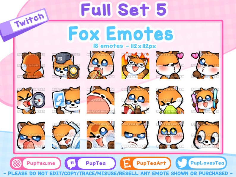 18x Cute Fox Emotes Pack for Twitch Youtube and Discord | Full Set 5 - Etsy
