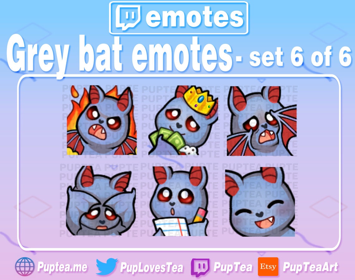 6x Cute Gray Bat Emotes Pack for Twitch, Youtube, and Discord - Etsy