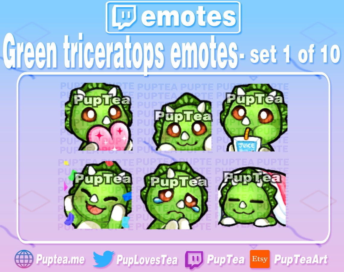 6x Cute Green Triceratops Emotes Pack for Twitch Youtube and - Etsy