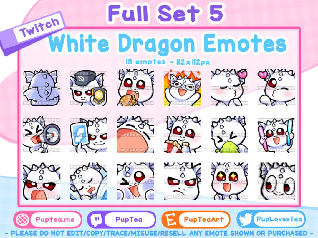 18x Cute White Dragon Emotes Pack for Twitch Youtube and Discord Full ...